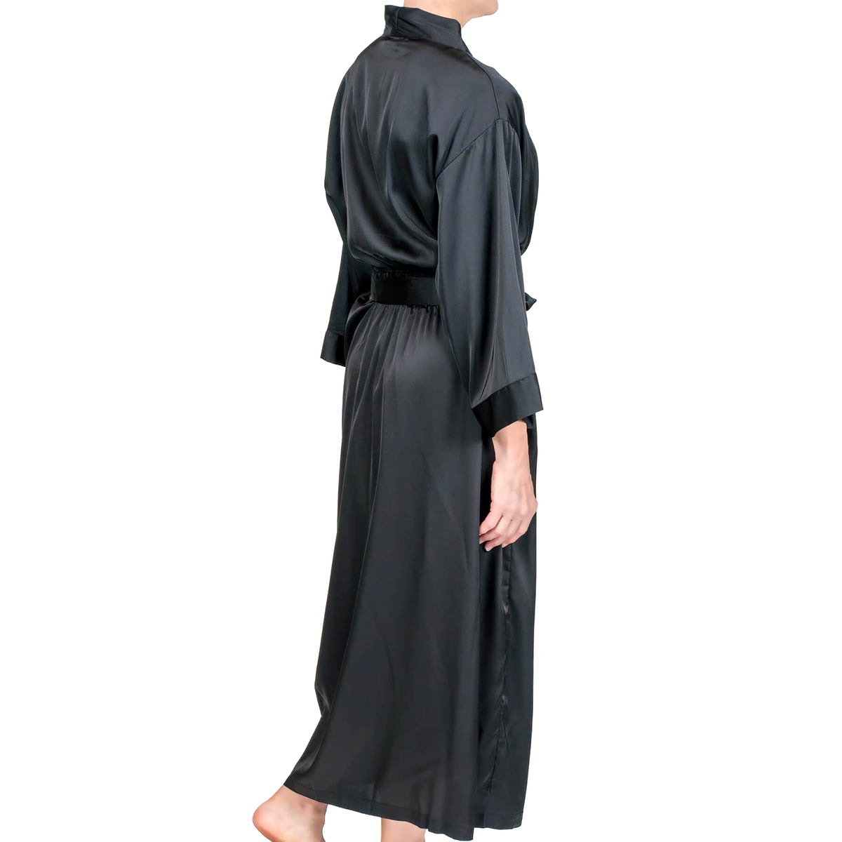 Raeanna Long Black Satin Robe #30583 – Mystique Intimates